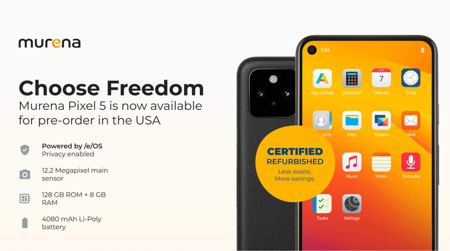 Embrace the Future with the Refurbished Murena Pixel 5 - Now Accepting Pre-Orders in the USA and ...